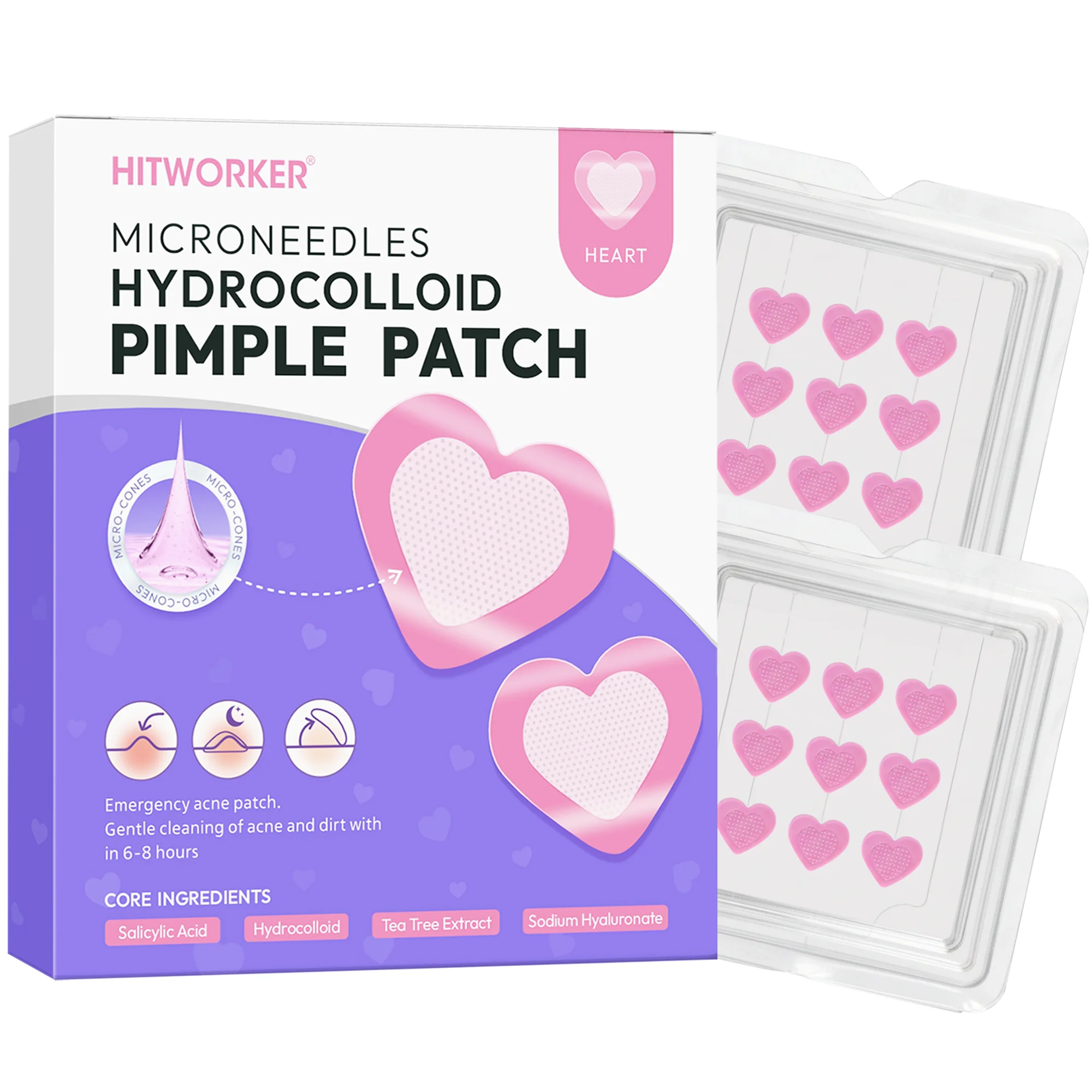18/9pcs Water Colloidal Pink Heart shaped Micro Needle Acne Patch ...