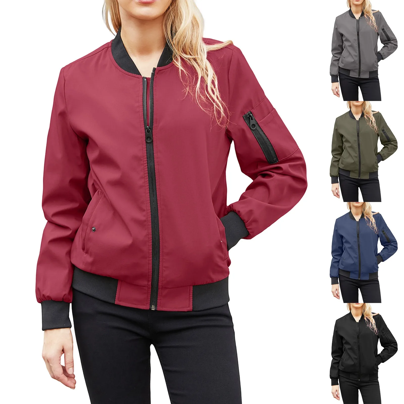 2023-Autumn-Solid-Sports-Bomber-Jacket-for-Women-Long-Sleeve-Thin-Slim-Coat-Casual-Windbreaker ...