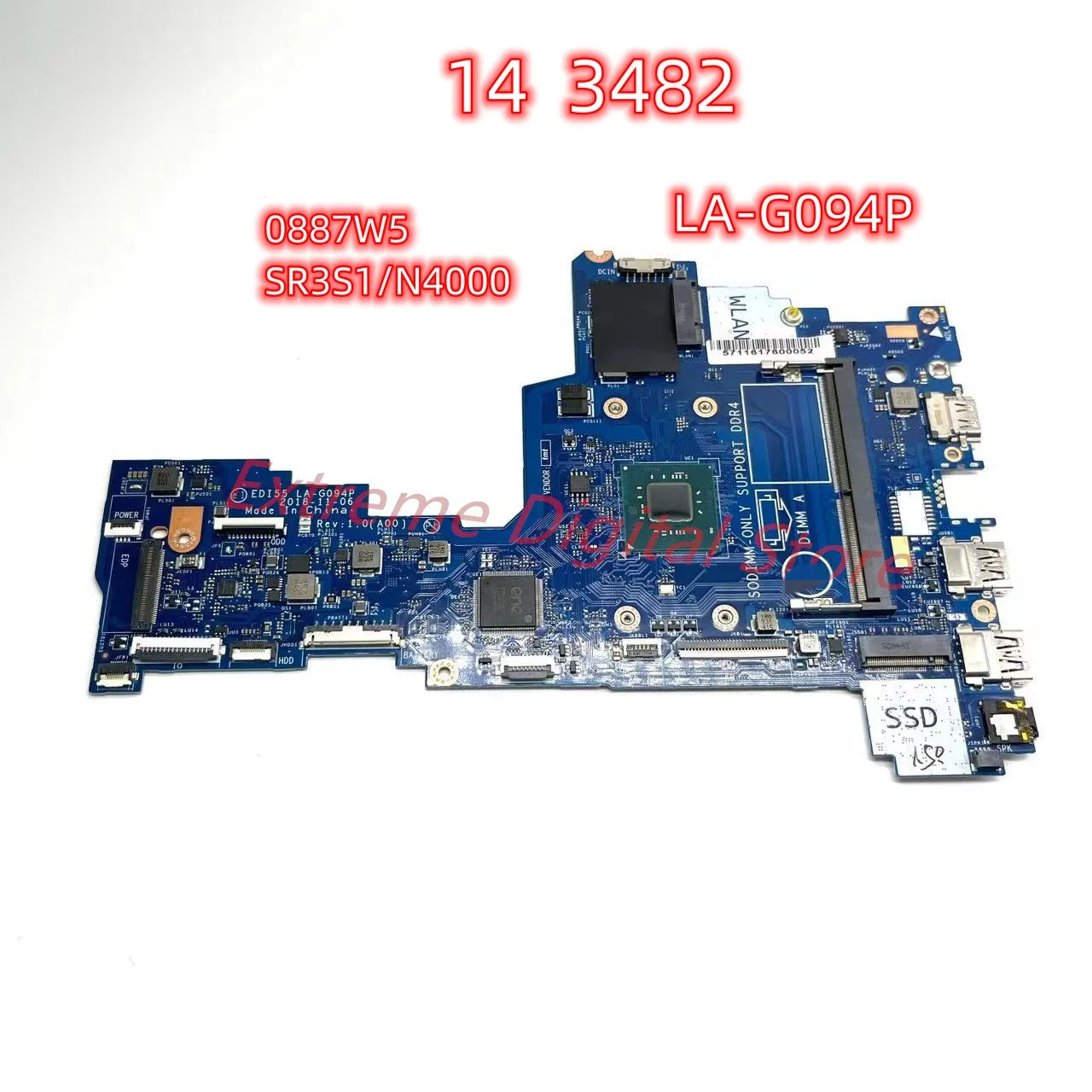 LA-G094P motherboard is suitable for DELL laptop 14 3482 CPU: SR3S1 ...