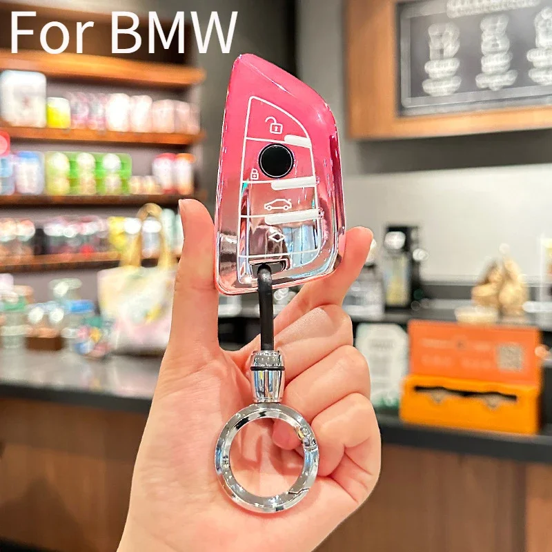 For BMW TPU Car Key Cover Gradient Pink x3/x5/5 Series New 3 Series i3 ...