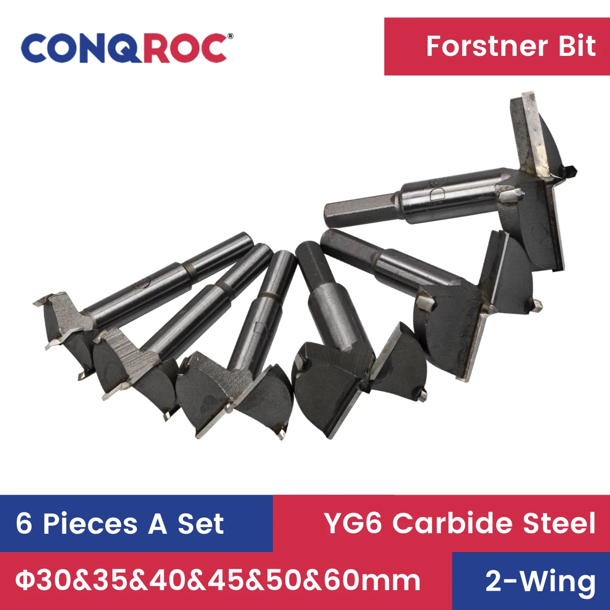 6 Pieces Forstner Drill Bits Set Diameter 30&35&40&45&50&60mm Carbide ...
