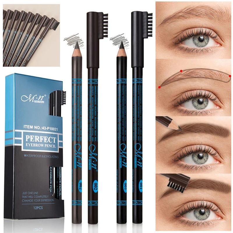 1/6/12Pcs Waterproof Eyebrow Pencil Easy To Color Natural Black Brown ...