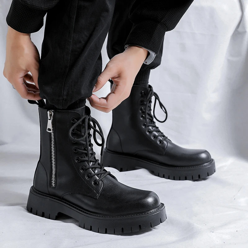 high top motorcycle boots for men luxury fashion genuine leather shoes ...