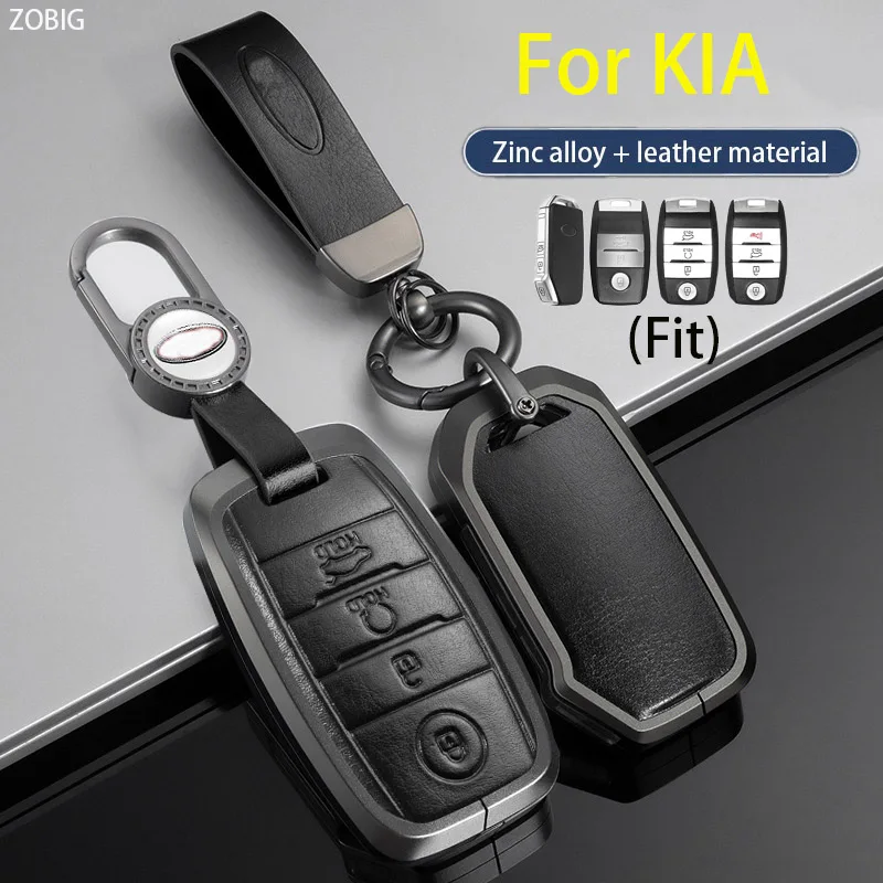 ZOBIG for KIA Leather Aluminium alloy Smart Key Fob Case with Key KIA ...
