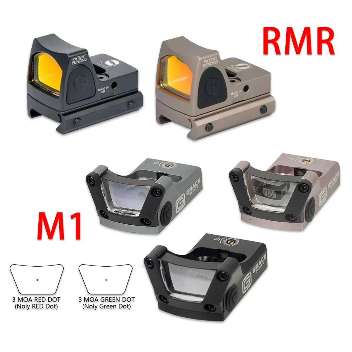 Tactical Trijicon M1 RMR Red Green Dot Sight Collimator 3MOA Pistol ...