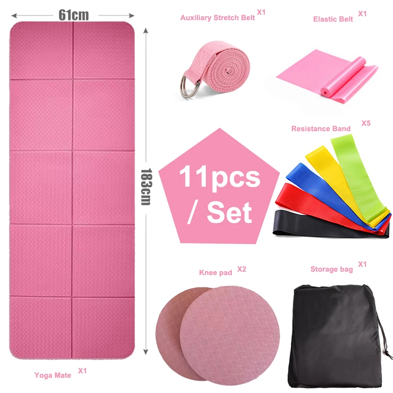 Folding-Yoga-Mat-11pcs-Set-Portable-Travel-Pilates-Mat-with-Resistance ...