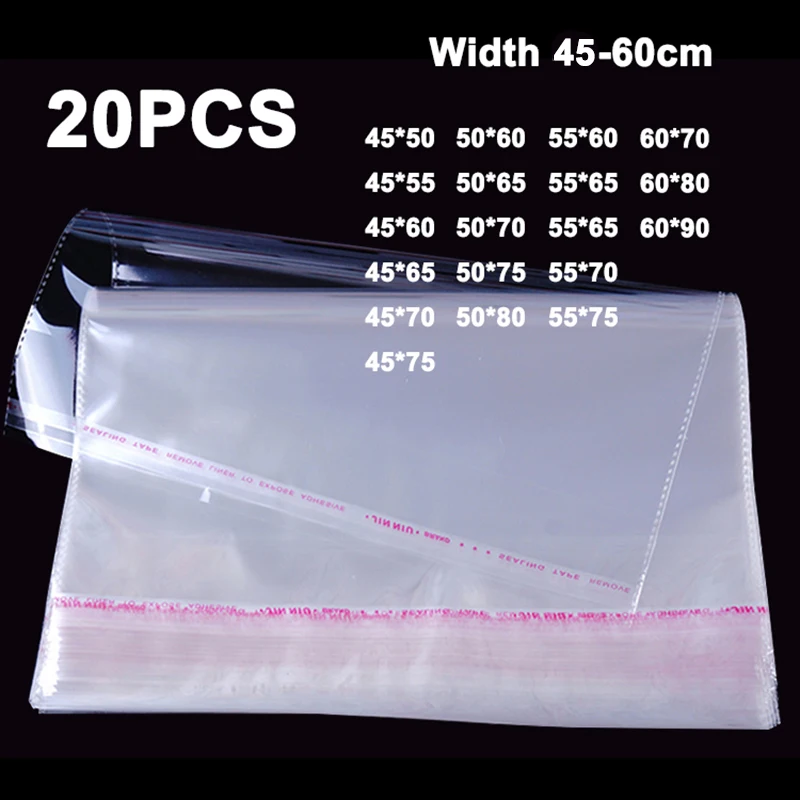 20pcs-Oversized-Clear-Self-Adaptive-Sealing-Opp-Bag-Transparent-Plastic ...