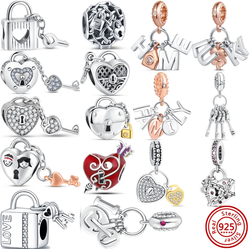 925-Sterling-Silver-Padlock-Lock-Key-Heart-Home-Family-Lucky-Pendant ...