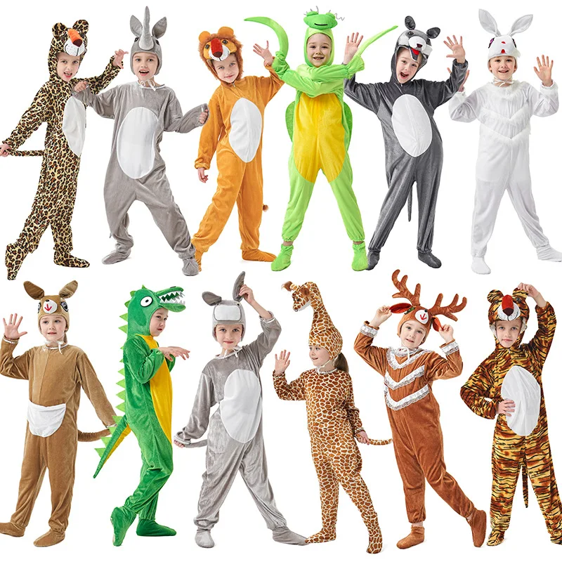 Male and female children cosplay animal jumpsuit, festival stage ...
