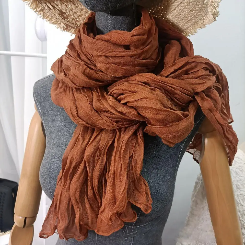 Autumn Winter Women Long Scarf Solid Color Pleated Unisex Scarf Vintage ...