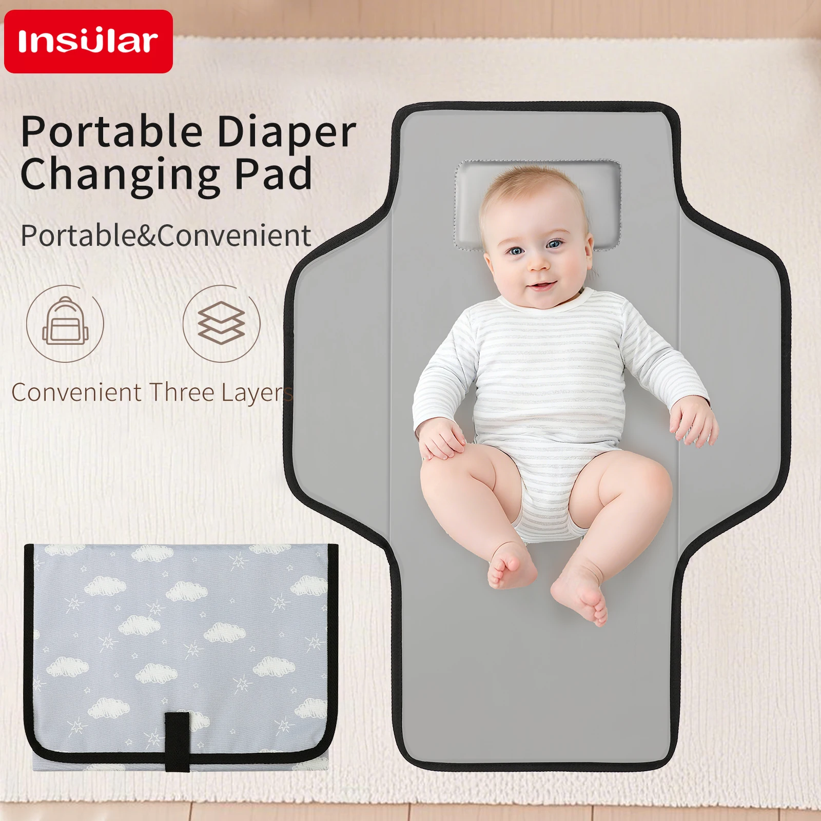 INSULAR Baby Portable Diaper Mat 0-2Y Convenient Changing Diaper Pad ...