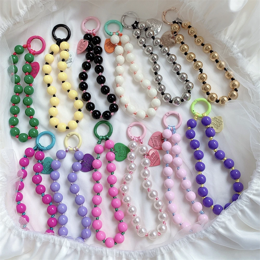 Phone Lanyard Short Style Wrist Strap Love Heart Handmade Beaded ...