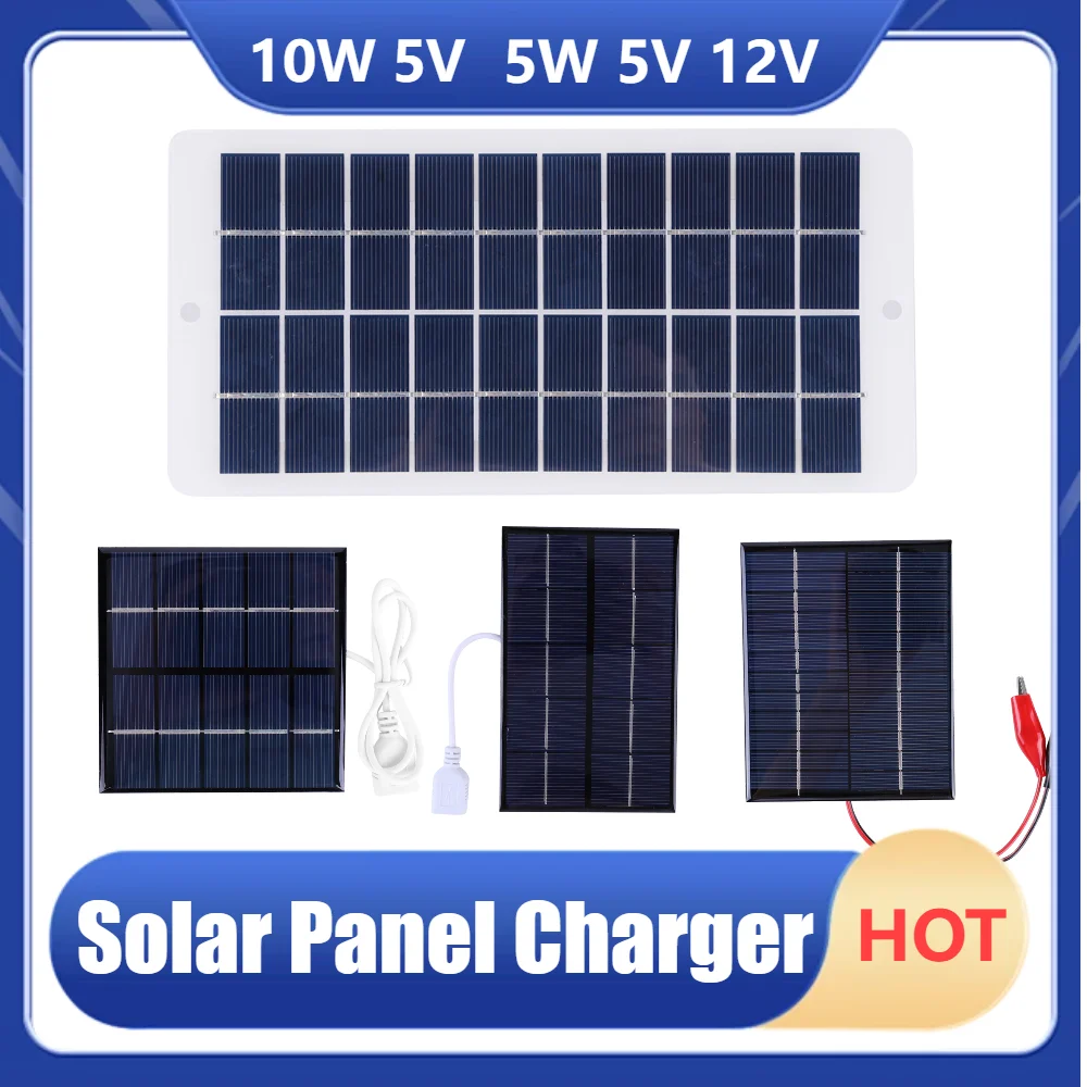 USB Battery Charger Solar Panel 10W 5W 5V 12V Portable Solar Battery ...