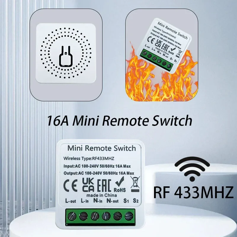 미니 RF DIY 무선 리모컨 조명 스위치, 가정용 LED 램프용 릴레이 리시버 자동화 모듈, 433 MHz, 16A