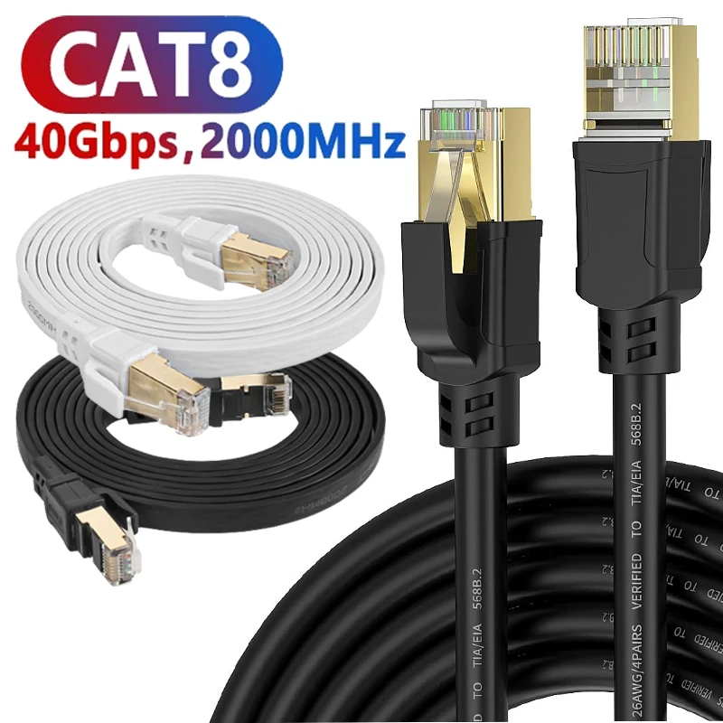 CAT 8 Ethernet Cable 40Gbps 2000MHz High Speed RJ45 Internet Network ...