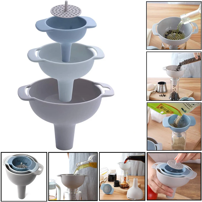 4 in 1 Funnels Set Oil Funnel Strainer Kitchen Tools Oil Water Spices ...