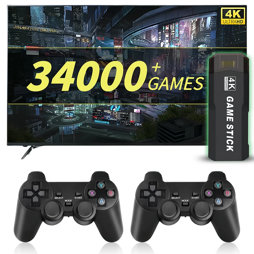 4k Game Stick TV Video Game Console 34000 Games Emuelec 28 Classic ...