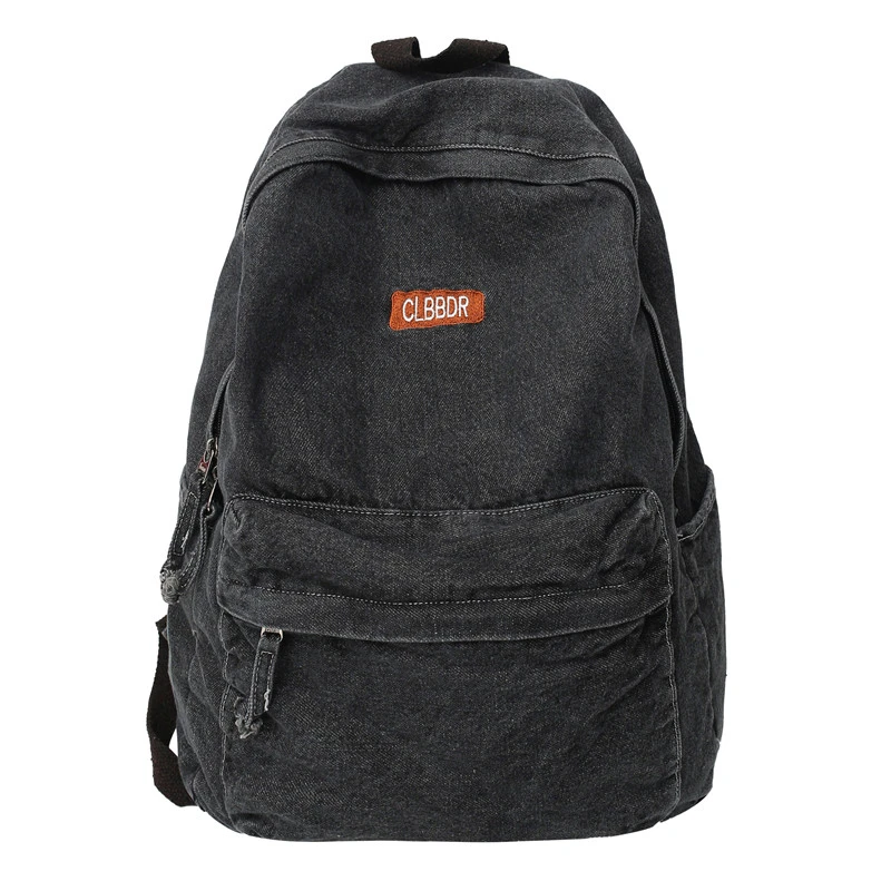 100-Cotton-School-Bags-Solid-Black-Canvas-Casual-Backpacks-Unisex-Large ...