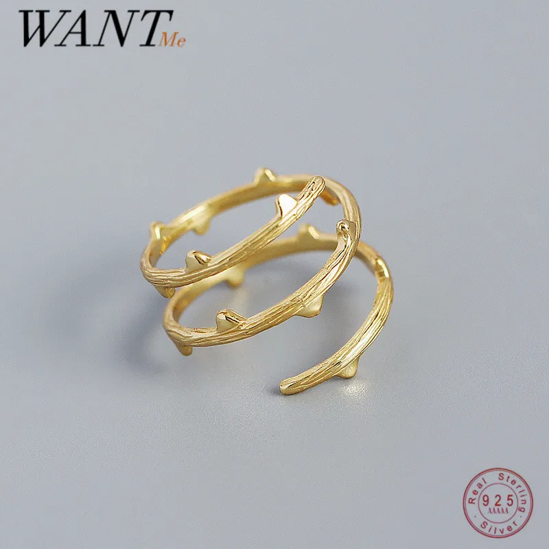 WANTME 925 Sterling Silver Unique Design Rattan Gold Index Finger Ring ...