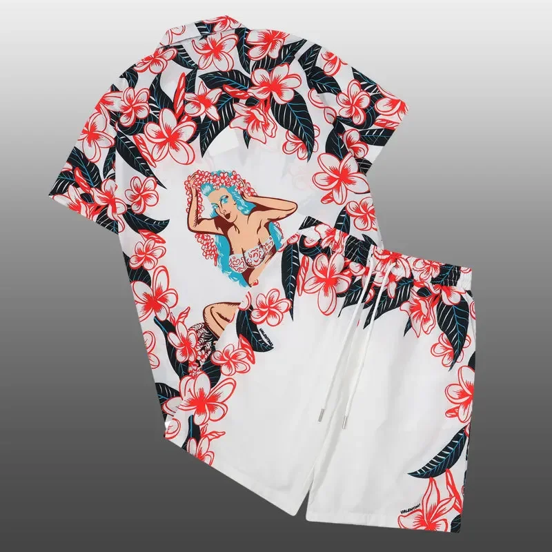 Floral-Colorblock-Portrait-Print-Short-sleeved-Shirt-Set-Short-Top-For ...