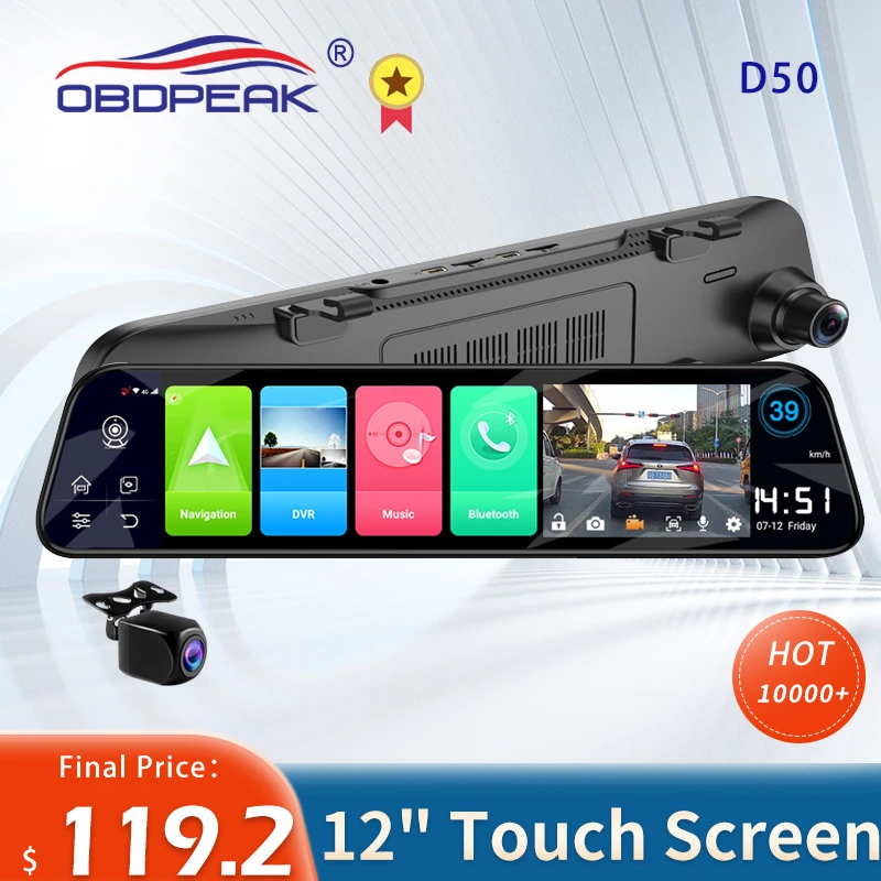 New 12 Inch 4G ADAS Android Car DVR Camera Streaming Rear View Mirror ...