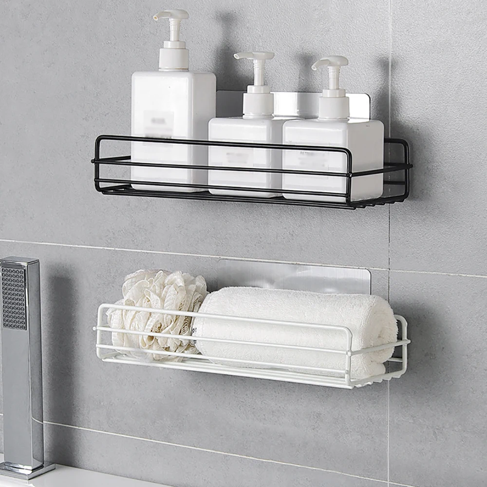 Stainless Steel Shower Shelf Gel Adhesive Shampoo Holder Kitchen ...