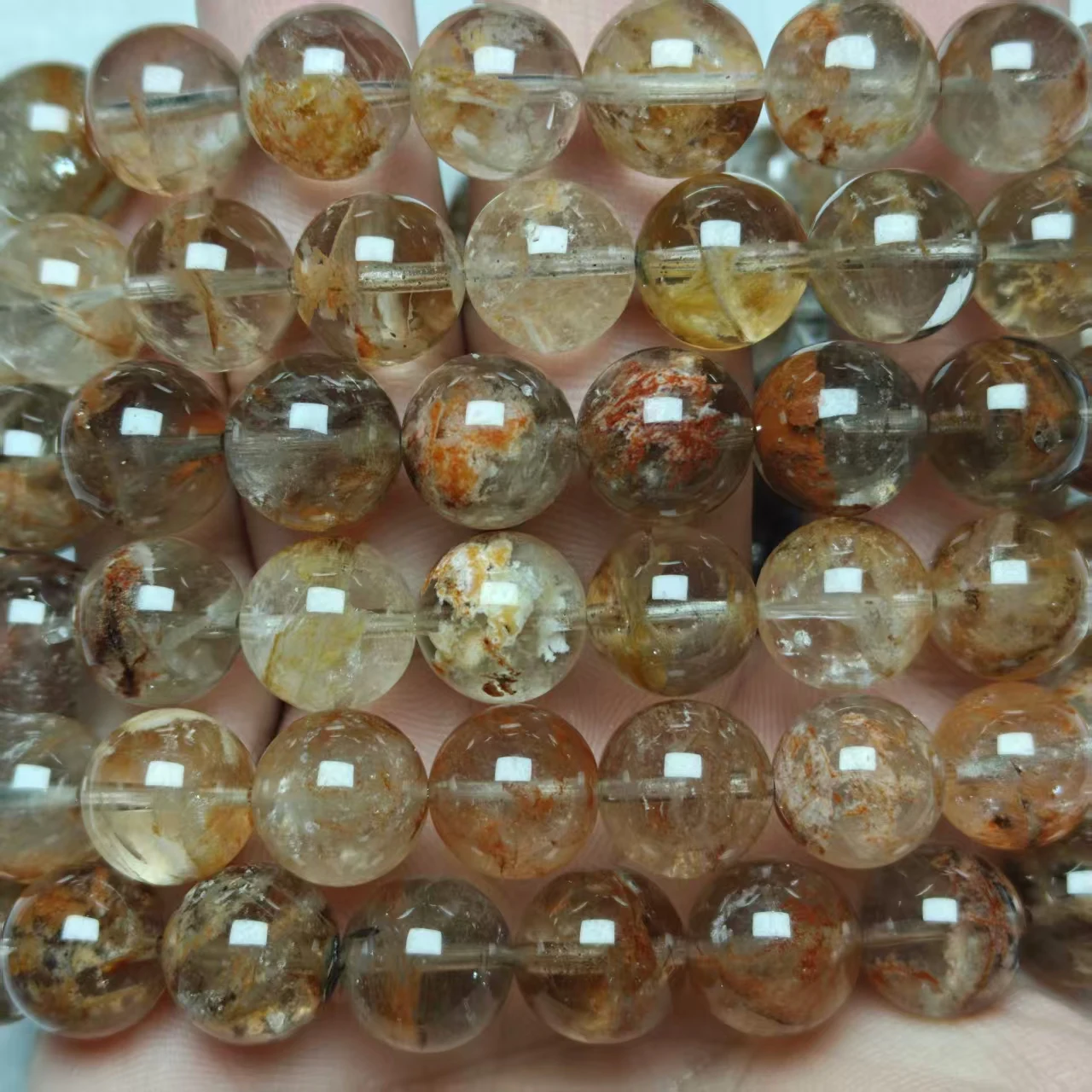 Natural AAA red Snowflake Phantom Quartz Crystal Smooth Round Loose ...