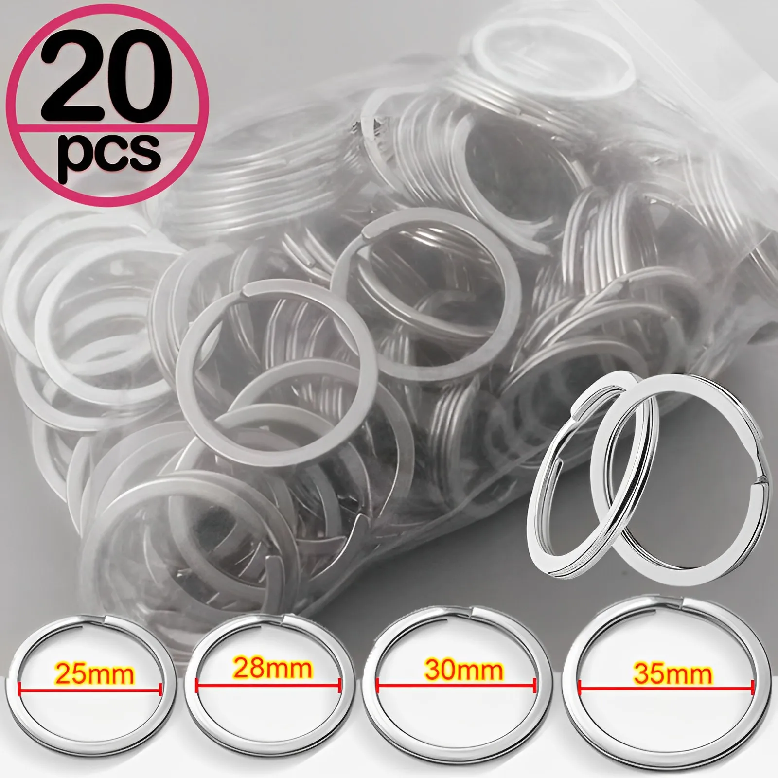 10-20pcs-Silver-Stainless-Steel-Keyring-Hole-Key-Chain-DIY-Plated-Round ...