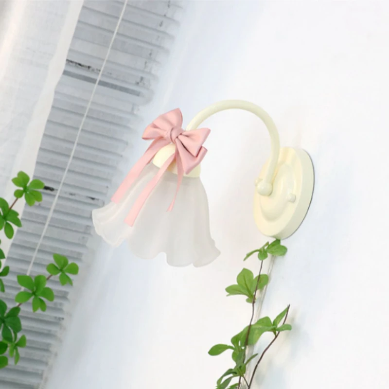 Warm Princess Room Little Girl Bedroom Wall Lamps Color Bow Decor Glass ...