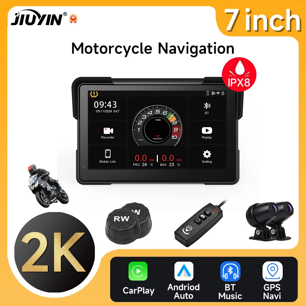 7-Motorcycle-DVR-GPS-navigator-Dash-Cam-Wireless-Carplay-Android-Auto ...
