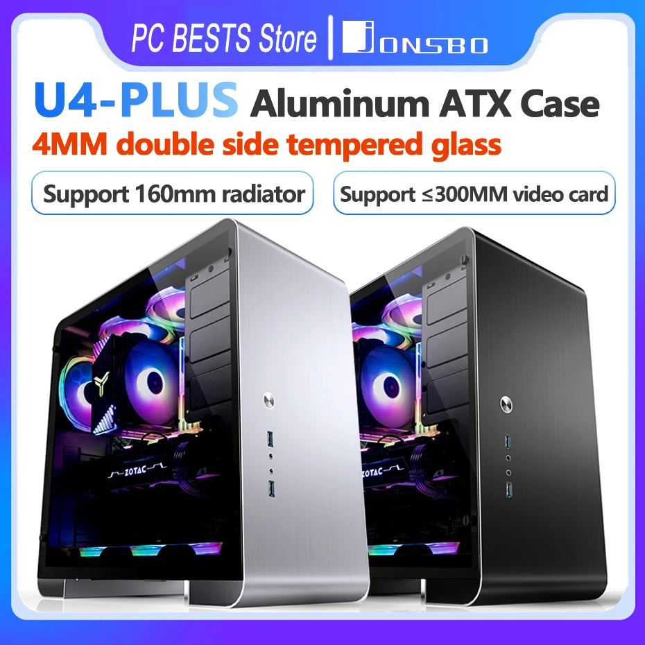 Jonsbo carcasa de ordenador U4 PLUS, chasis de aluminio ATX plateado ...