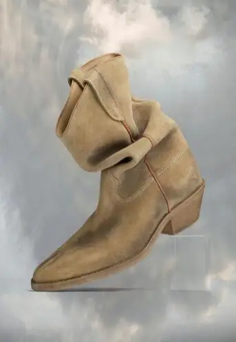 Retro-Woman-Khaki-Black-Leather-Suede-Split-Toe-Tabi-Boots-Med-Heels ...
