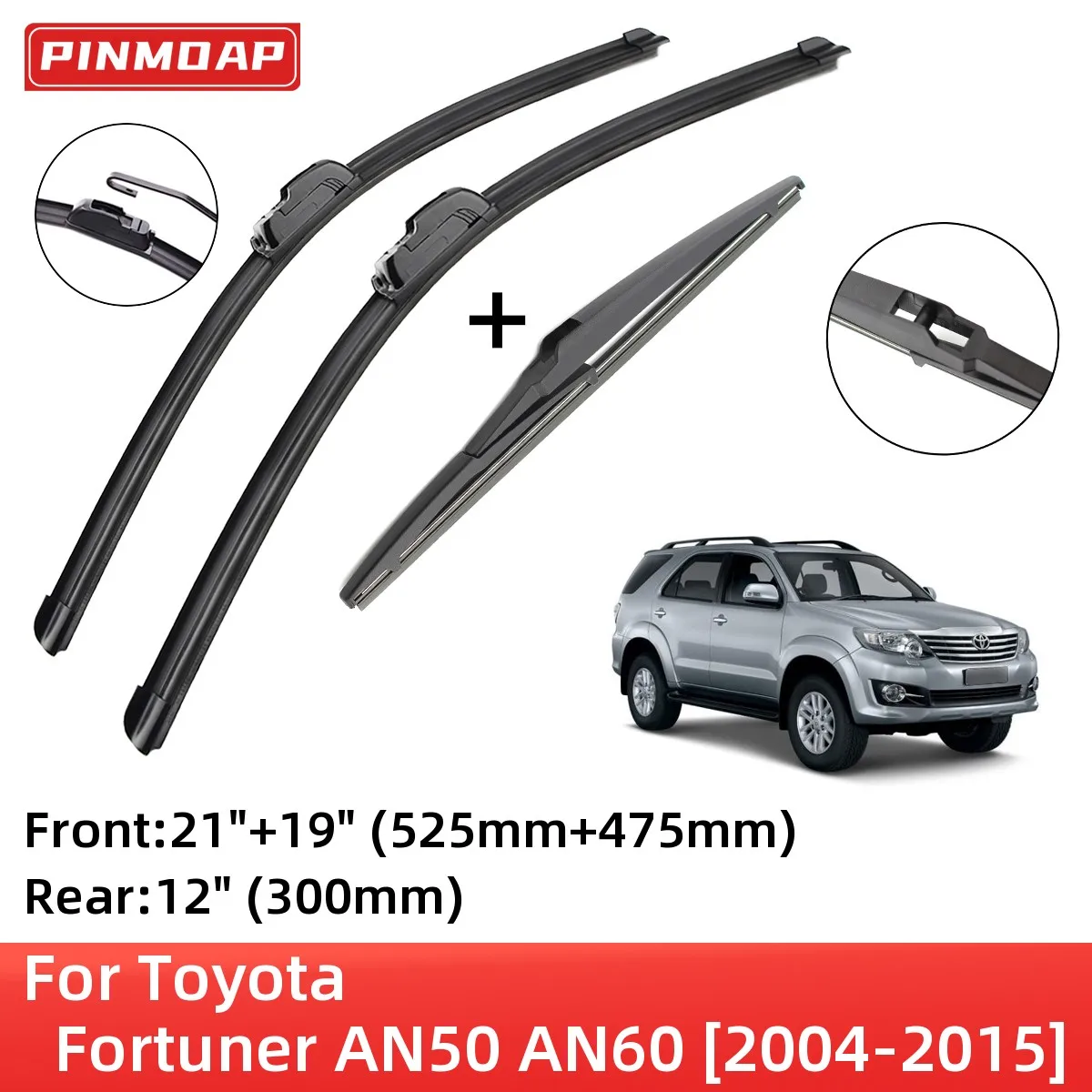 For Toyota Fortuner AN50 AN60 2004-2015 Front Rear Wiper Blades Brushes ...