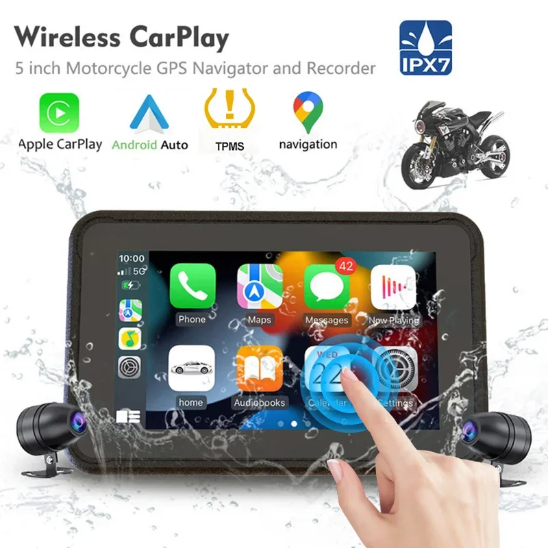 5-Motorcycle-GPS-Navigation-Recorder-TPMS-3in1-Wireless-CarPlay-Android ...