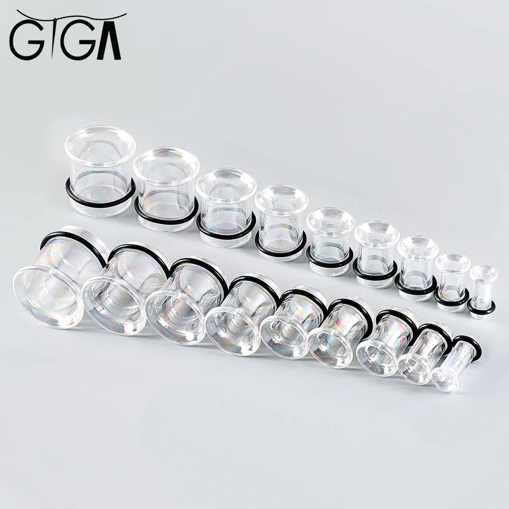 Giga 2PCS Iridescent Clear Glass Ear Tunnels Plugs Gauges Flared Body ...