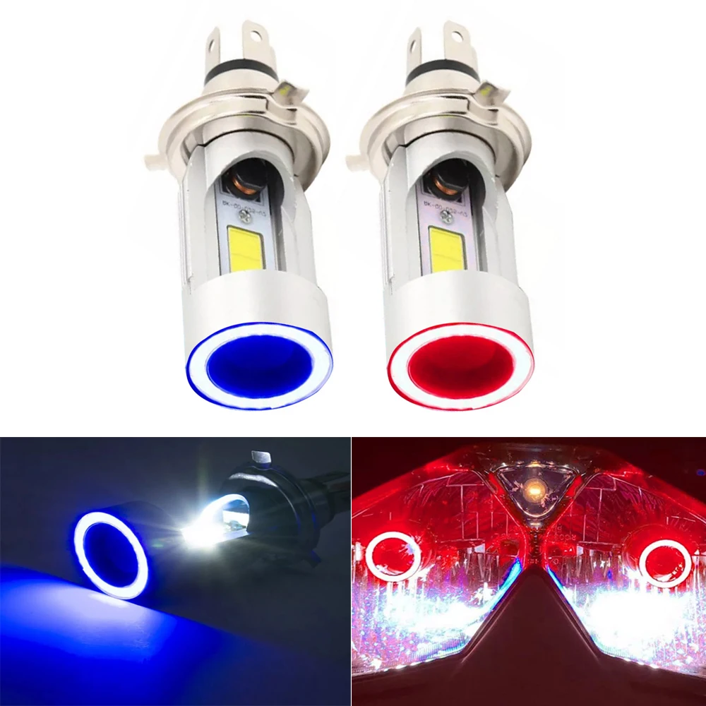 40W With Fans White Light Angel Eye H4 LED Motorcycle Headlight Scooter ...