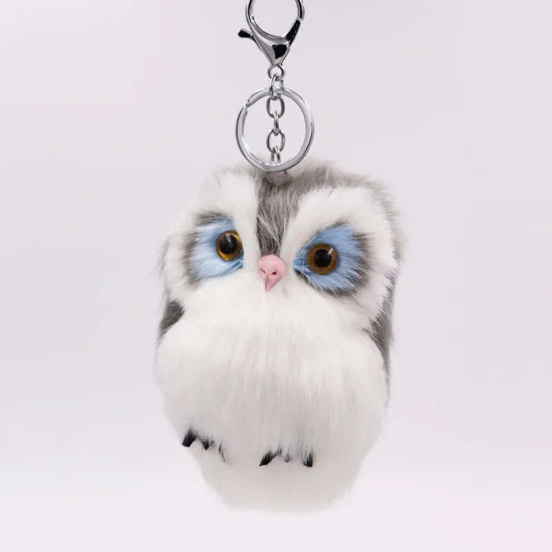 1 Pcs Cute Fluffy Owl Keychain & Pendant Women Key Ring Holder Faux ...