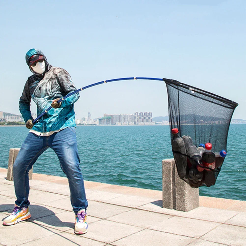 2.1/2.4M Carbon Fishing Pole Telescopic Landing Net Triangle Folding ...