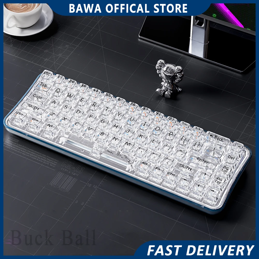 Eweadn-teclado transparente V68, accesorio de Teclado mecánico con cable, Bluetooth, modo triple ...