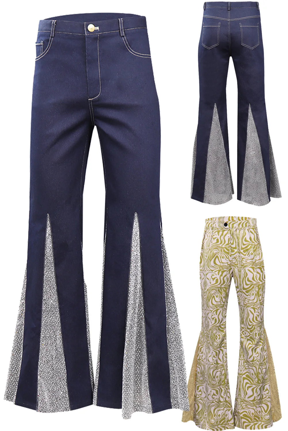 60s 70s Cosplay Role Play Retro Wide Leg Disco Pant Men Relaxed Vintage ...