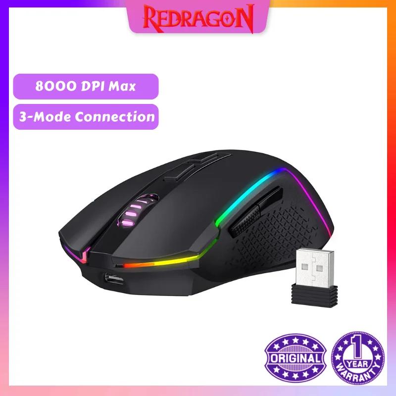 Redragon m693 sem fio/com fio bt & 2.4g bluetooth gaming 8000 dpi gamer mouse 3-modo de conexão ...