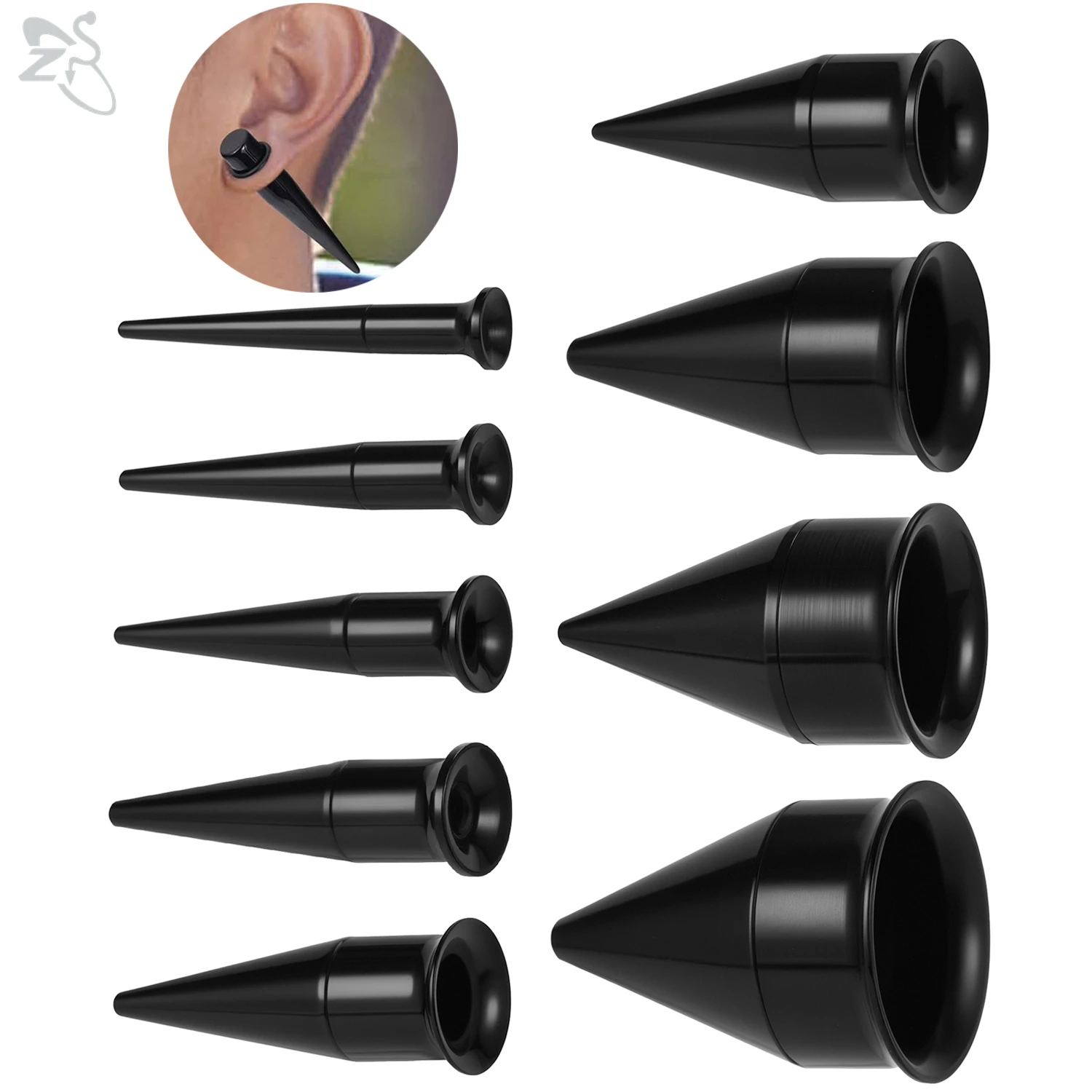 ZS 1 Pair Acrylic Spike Shape Ear Plug And Tunnel Black Ear Stretchers ...