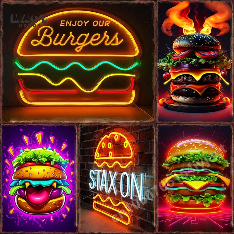 Hamburger-Neon-Effect-Metal-Sign-Bar-Open-Decor-Wall-Decor-Retro-Drinks ...