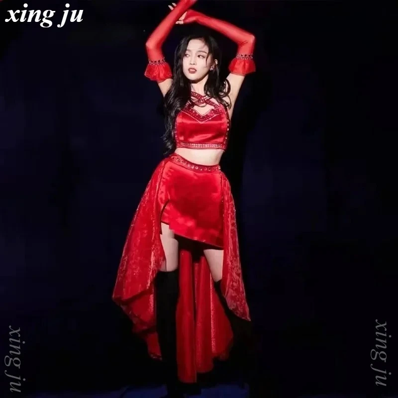 Kpop Korean Singer Women Jazz Dance Outfits Female Sexy Halter Tops ...