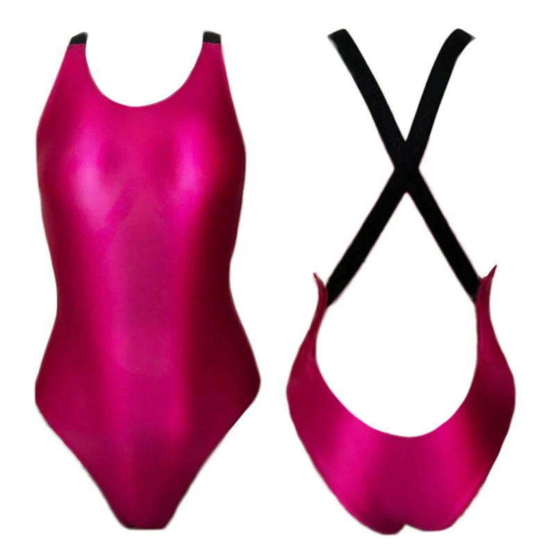 Xckny Satin Glossy One Piece Swimwear Silky Shiny Bathing Suits High