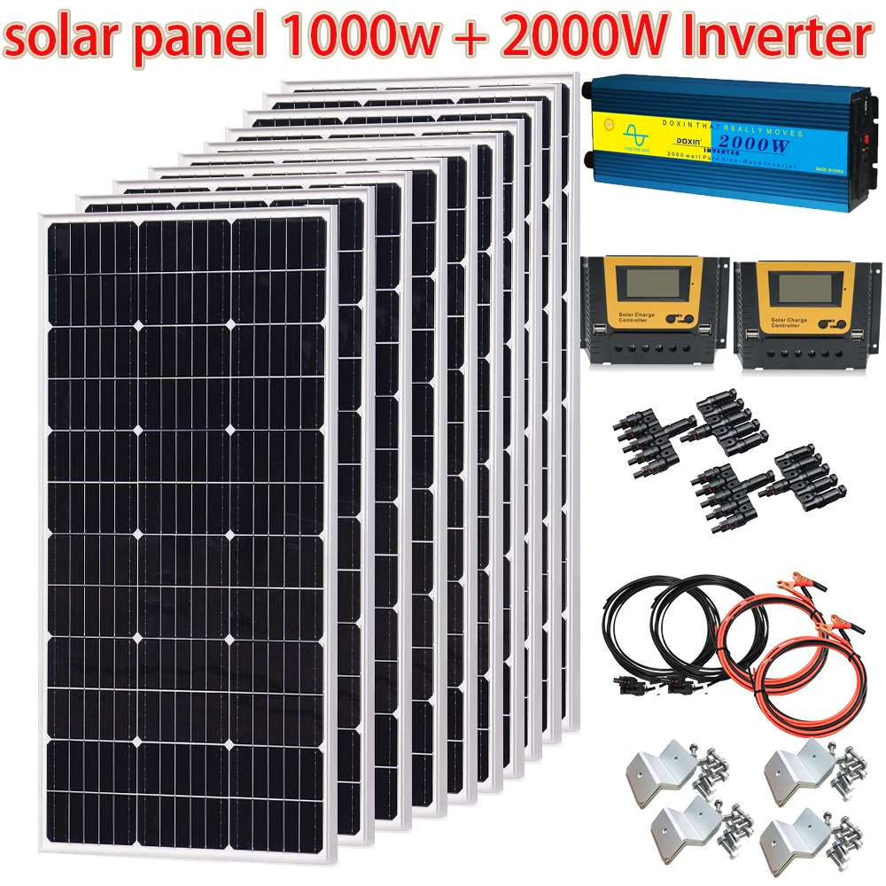 2000W Solar Panel System 1000W Solar panels Home Pure Sine Waveform ...