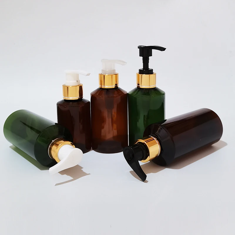 100ml-150ml-200ml-Empty-Shampoo-gold-collar-Pump-plastic-Brown-Bottle ...