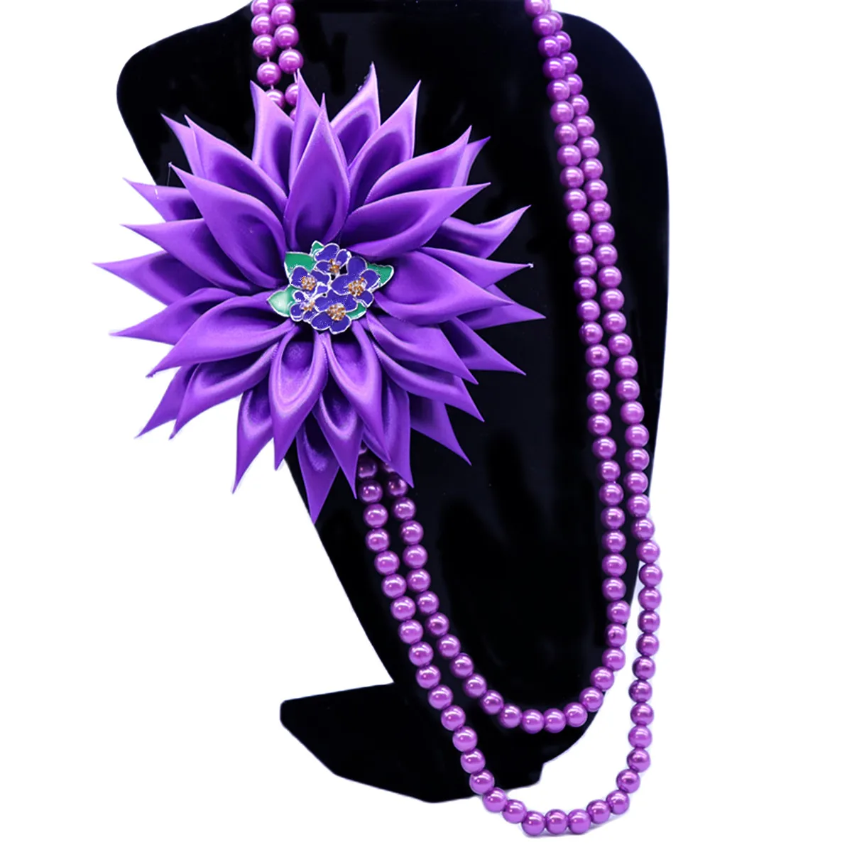 Purple-Satin-Corsage-Ribbon-Flower-Pearl-Chain-Pretty-Delta-Greek ...