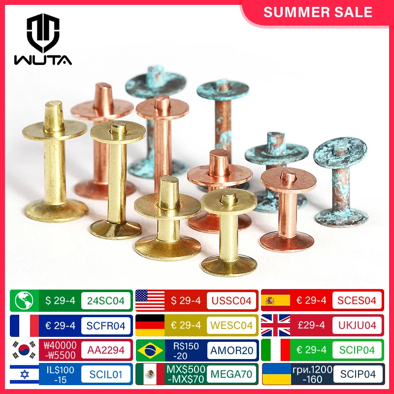 WUTA-50-100-Set-Solid-Brass-Rivets-With-Burrs-Copper-Rivets-Studs ...