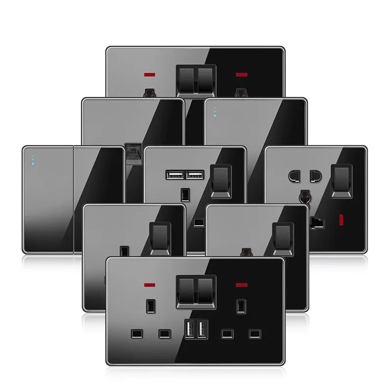 13a English Socket with USB Socket Dark mounted recessed wall lamp ...